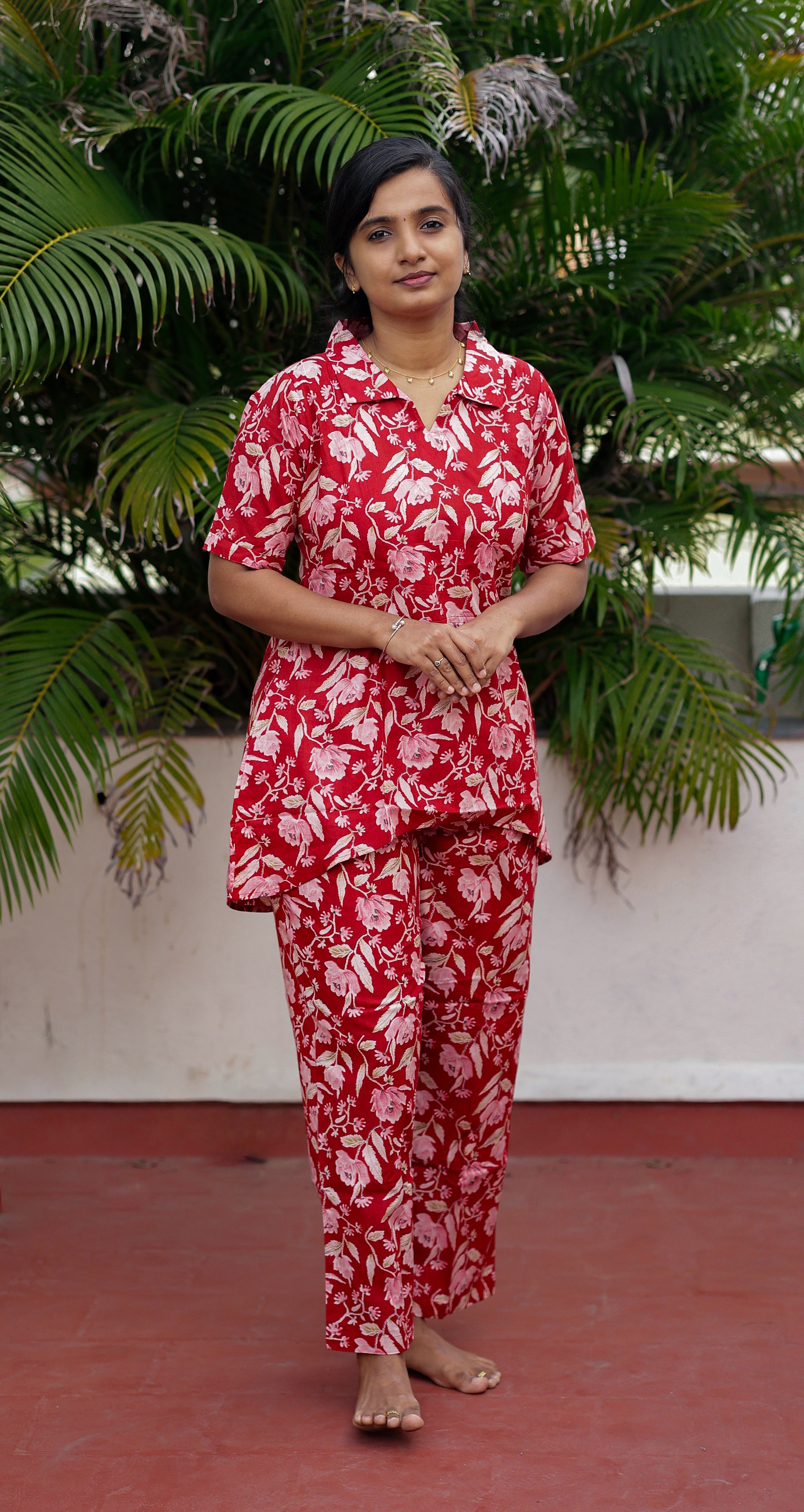 Veda - Red Night Suit – Pleated Up